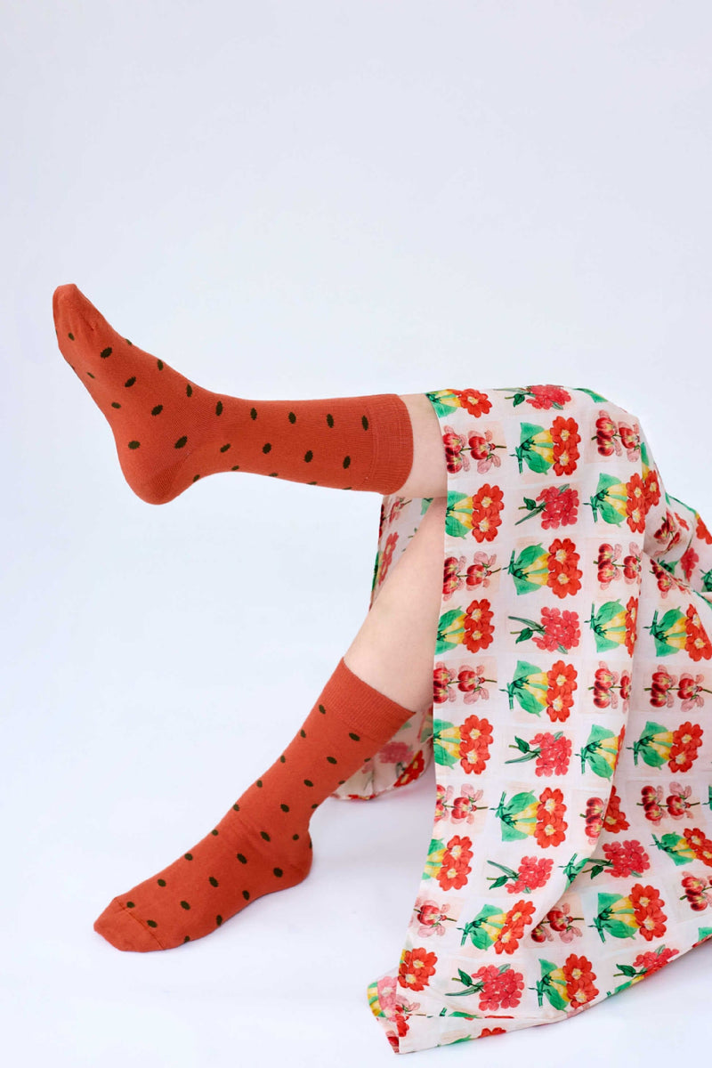 Spotty Cotton Socks Terracotta